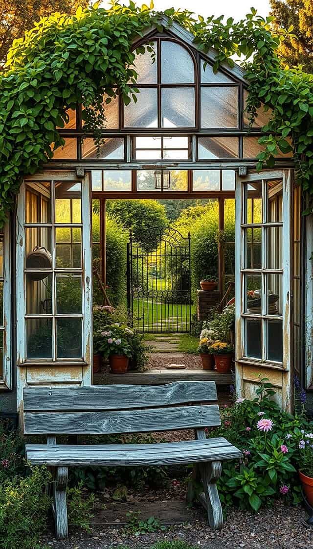 Repurposed-window-greenhouse-in-vintage-garden | Mamas Wallet