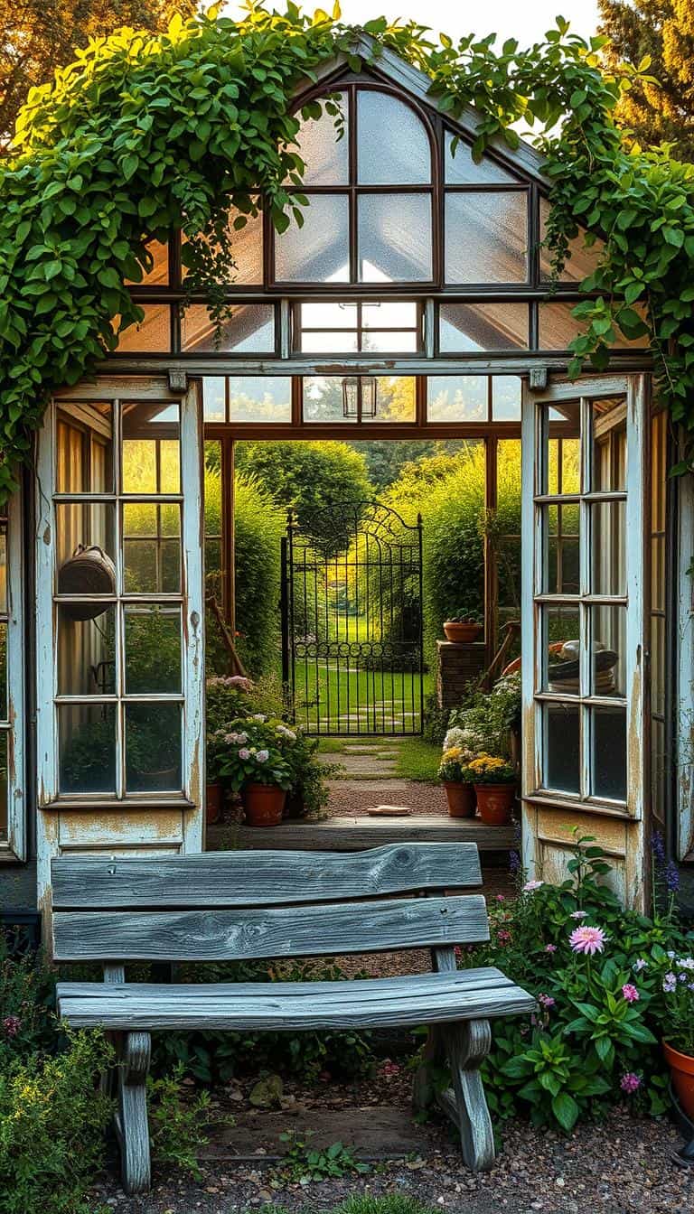 Repurposed-window-greenhouse-in-vintage-garden | Mamas Wallet